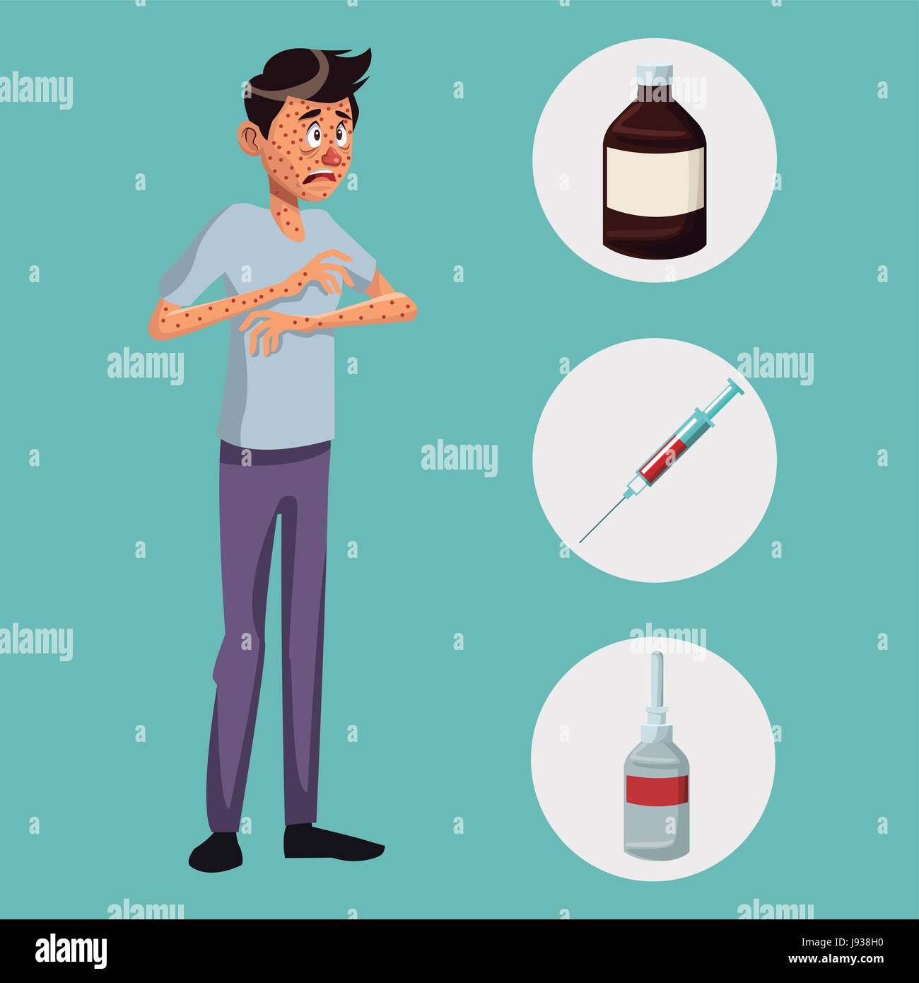 blue color background with rash sickness man full body icons medicine ...