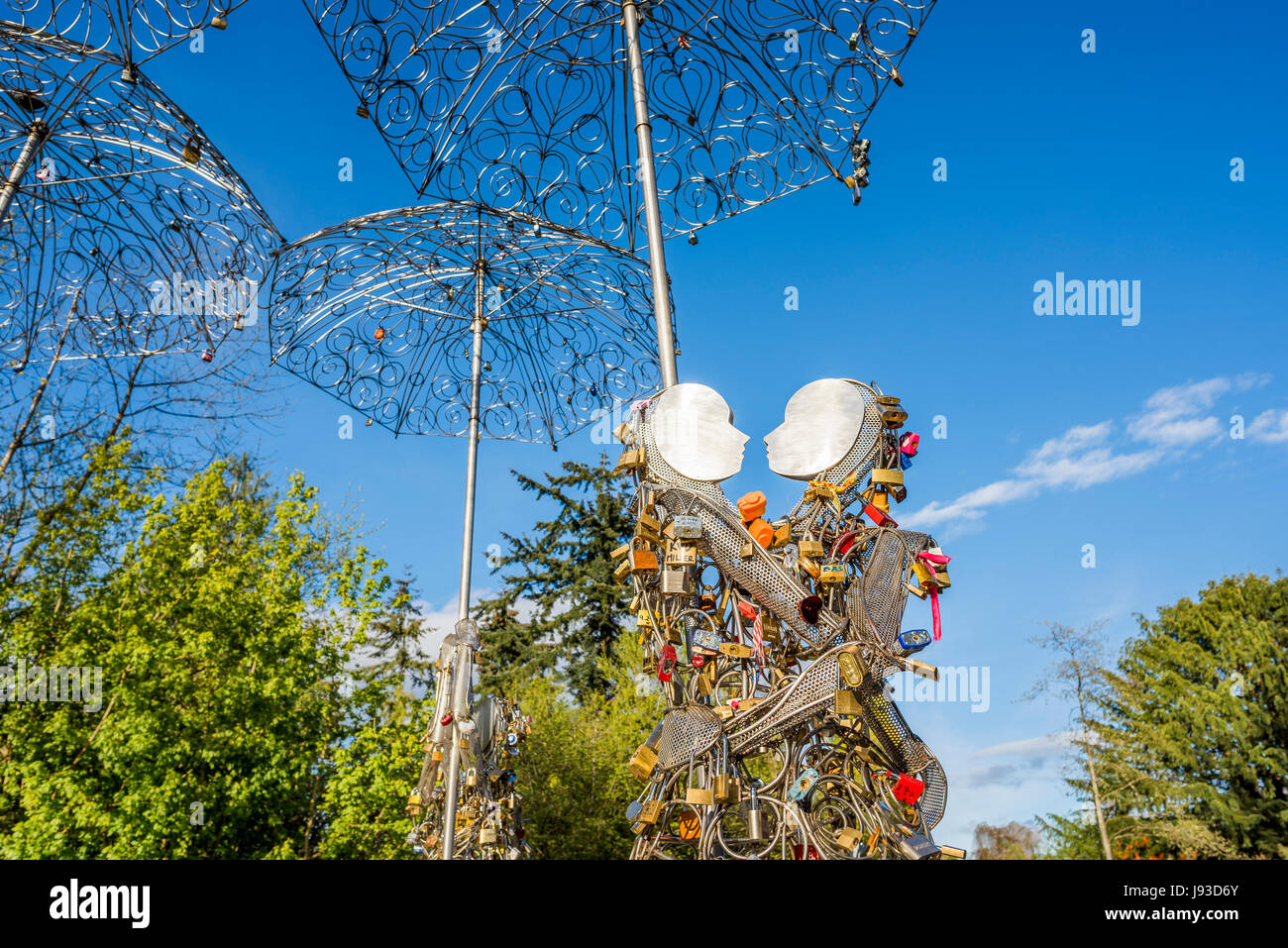 Lovers Lock sculpture called "Love in the Rain", Queen Elizabeth Park ...