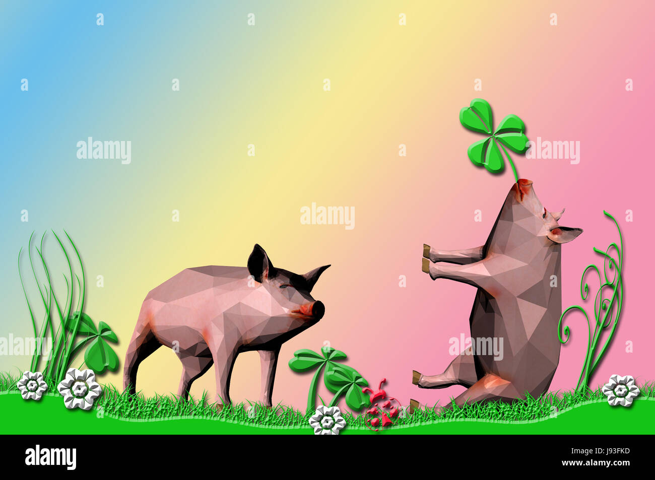 pigs, cloverleaf, lucky, luck, pig, symbolic, graphic, congratulation ...