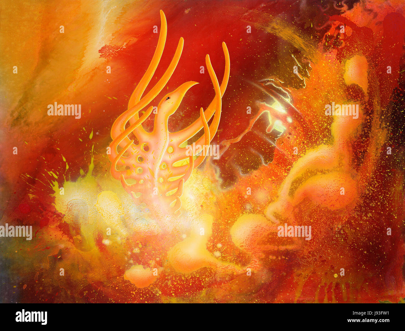 bird, painting, birds, dreams, heat, exotic, fire, conflagration ...