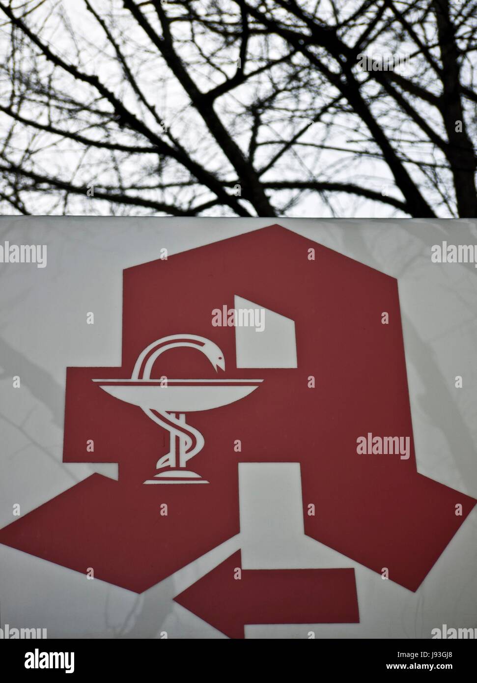 pharmacy, drugstore, sign, signal, tree, winter, berlin, writing, font ...