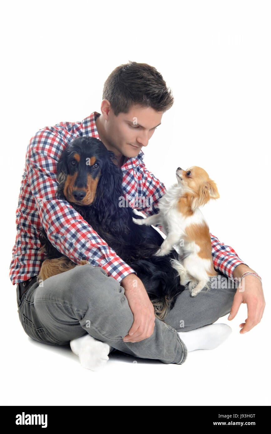 Man lying with dog Cut Out Stock Images & Pictures - Alamy