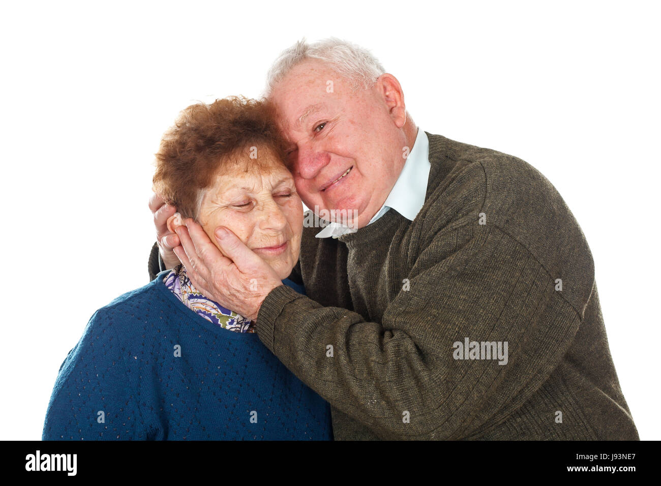 Picture of an old couple hugging each other - isolated background Stock ...