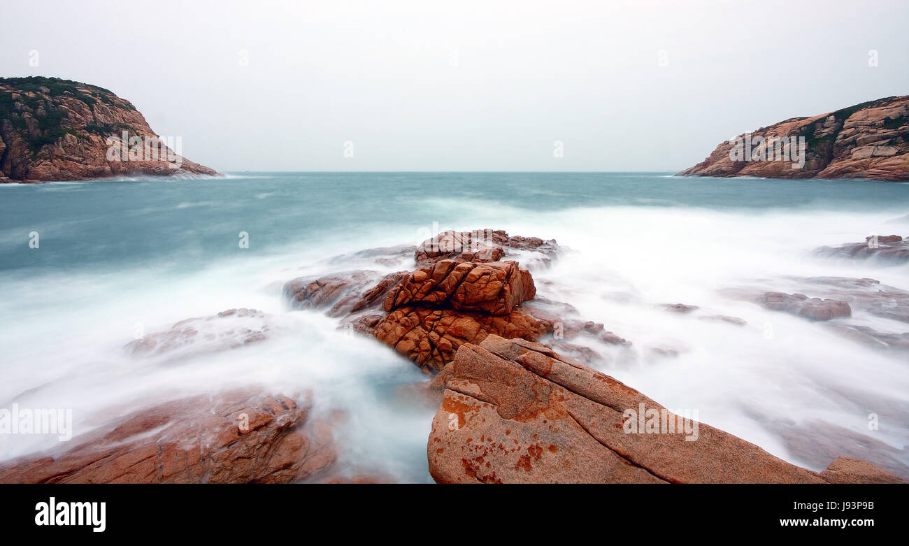 stone, rock, wave, seat, bench, salt water, sea, ocean, water, blue ...