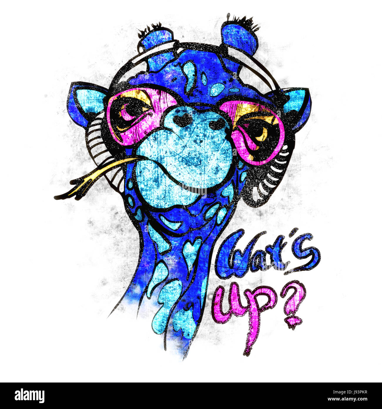 Colored hipster giraffe illustration. Cute giraffe with headphones and ...