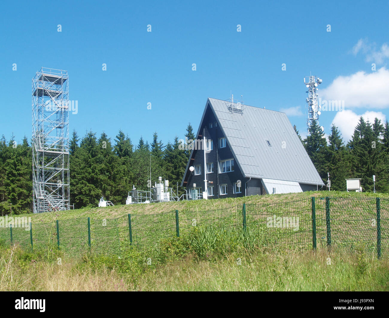 station, house, building, tower, tree, trees, weather station, weather ...