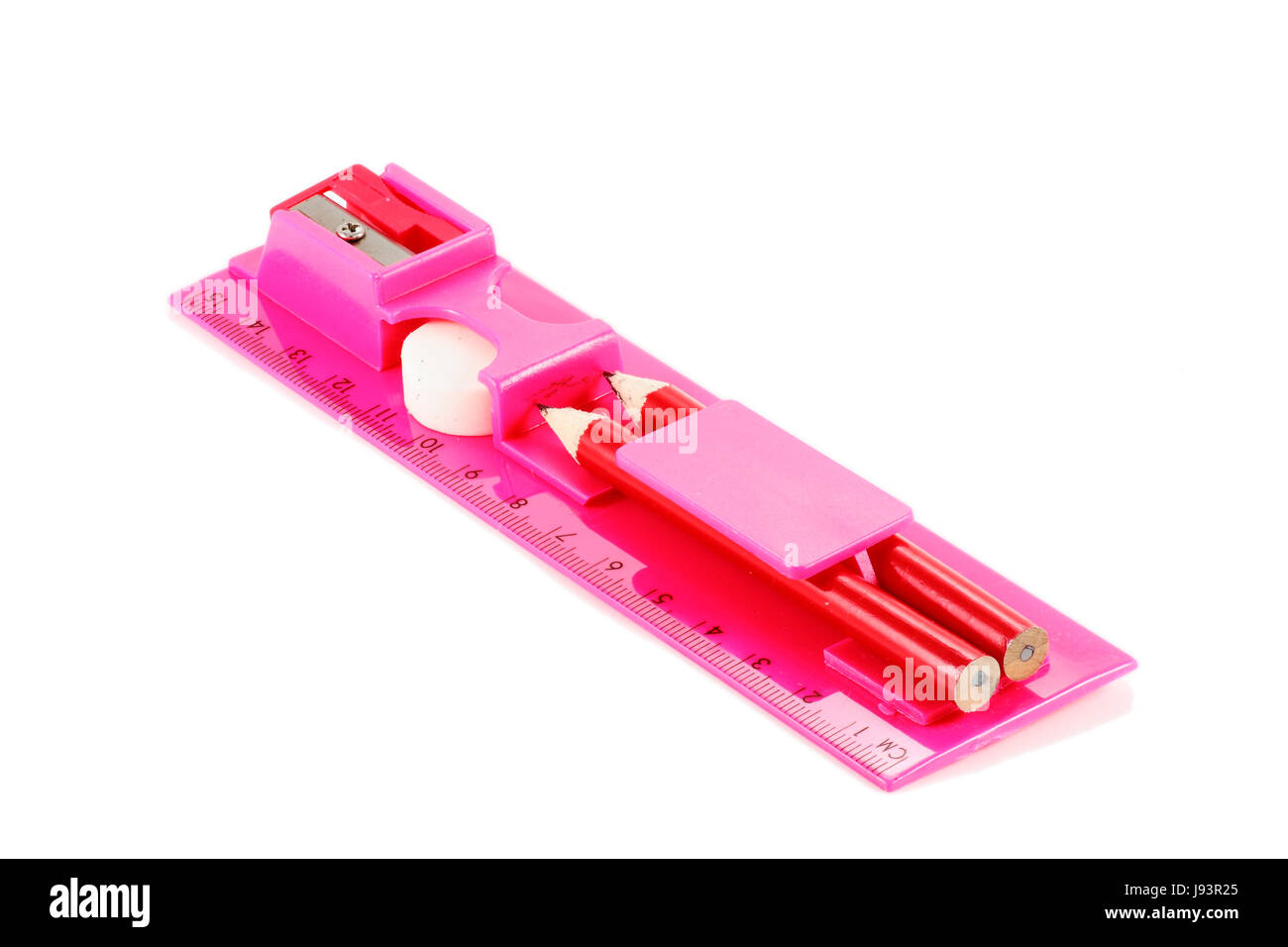 isolated, ruler, sharpener, eraser, set, kit, red, pink, pen, style ...