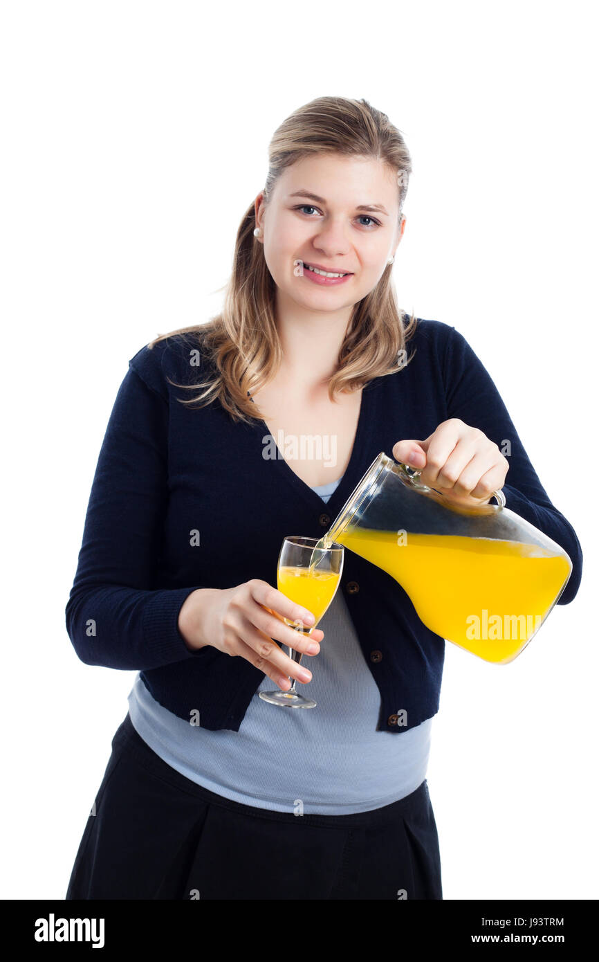 woman, glass, chalice, tumbler, jug, juice, pour, squash, pouring ...
