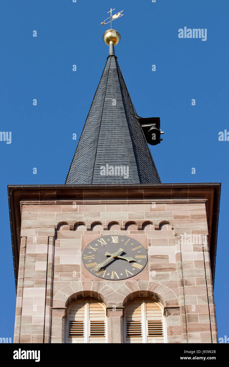 blue, tower, church, heaven, paradise, clock, steeple, emblem, blue ...