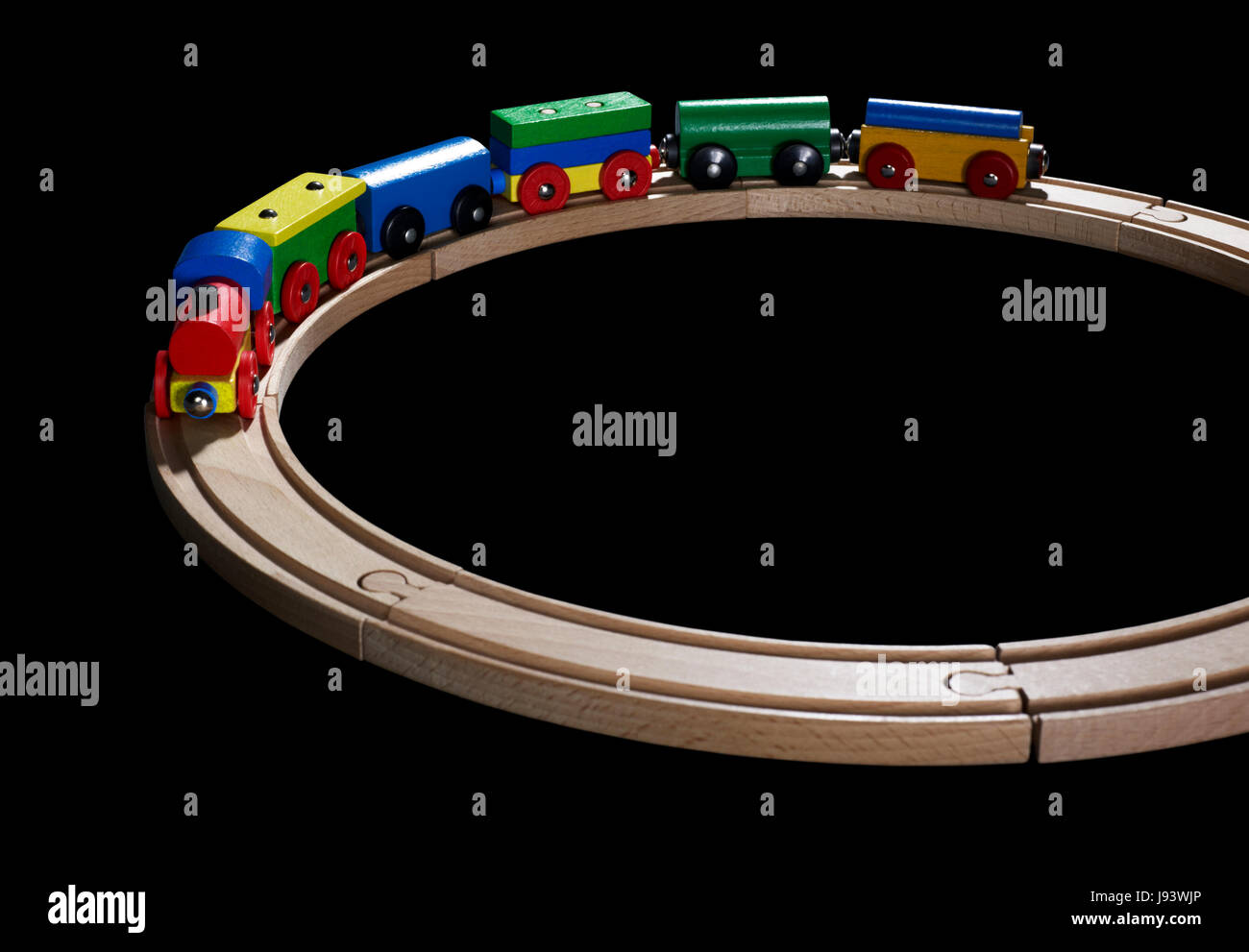 wooden toy train on tracks Stock Photo - Alamy