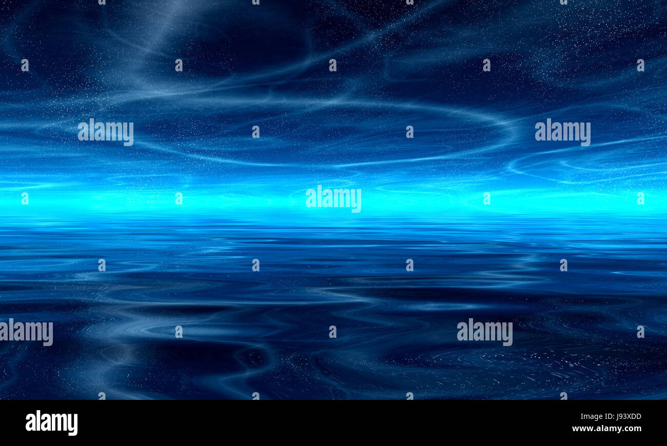 blue, horizon, night, nighttime, waves, moon, dream, fantasy, dawn ...