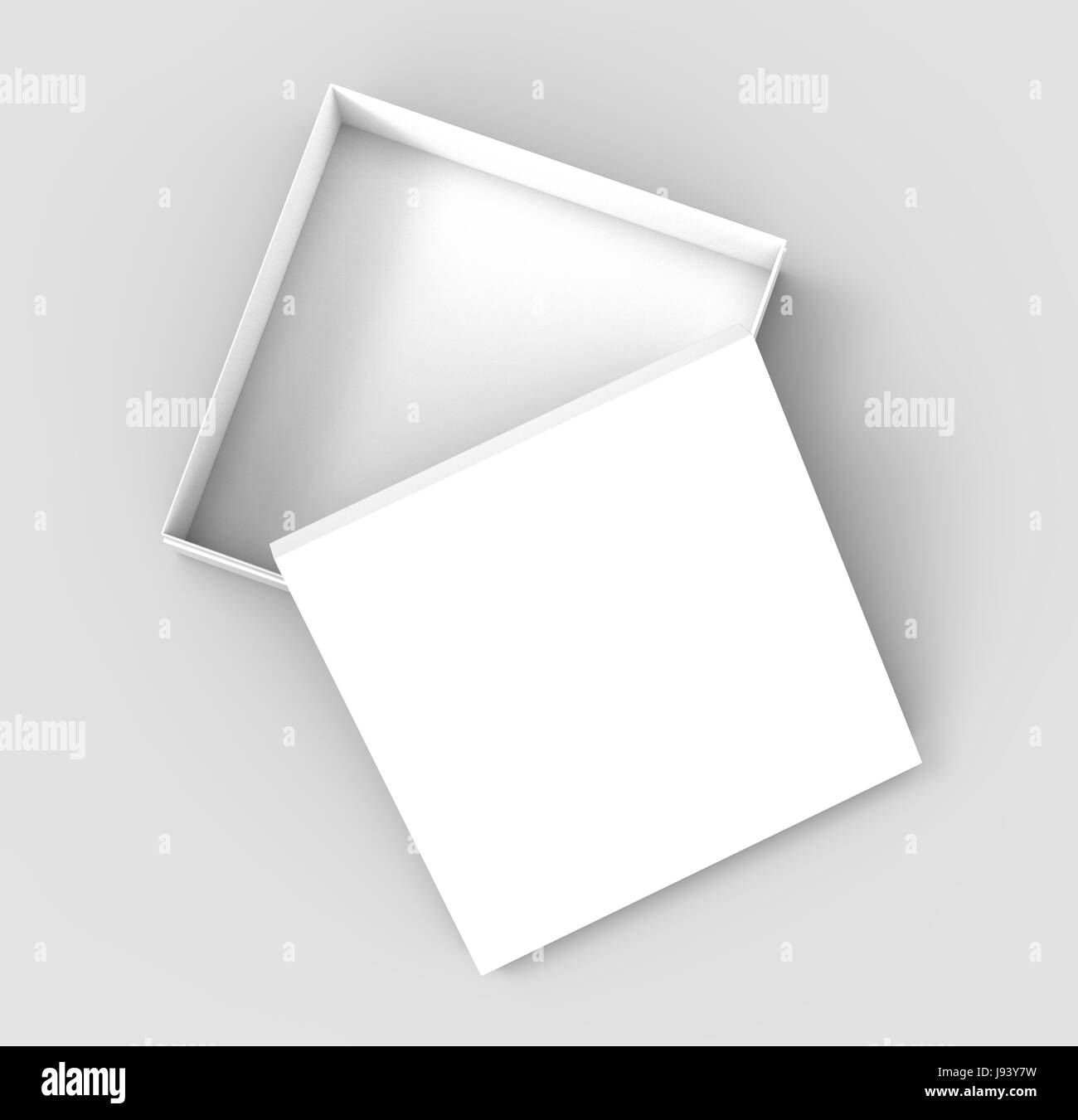 tilt white flat 3d rendering blank open box, isolated gray background ...