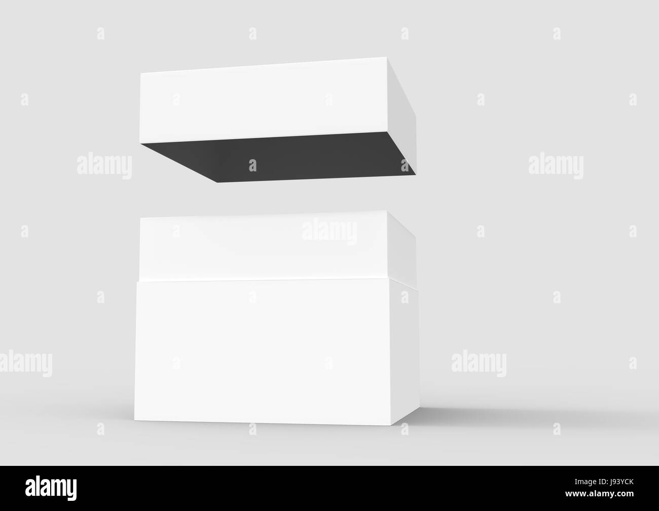 tilt white flat 3d rendering blank open box, isolated gray background ...