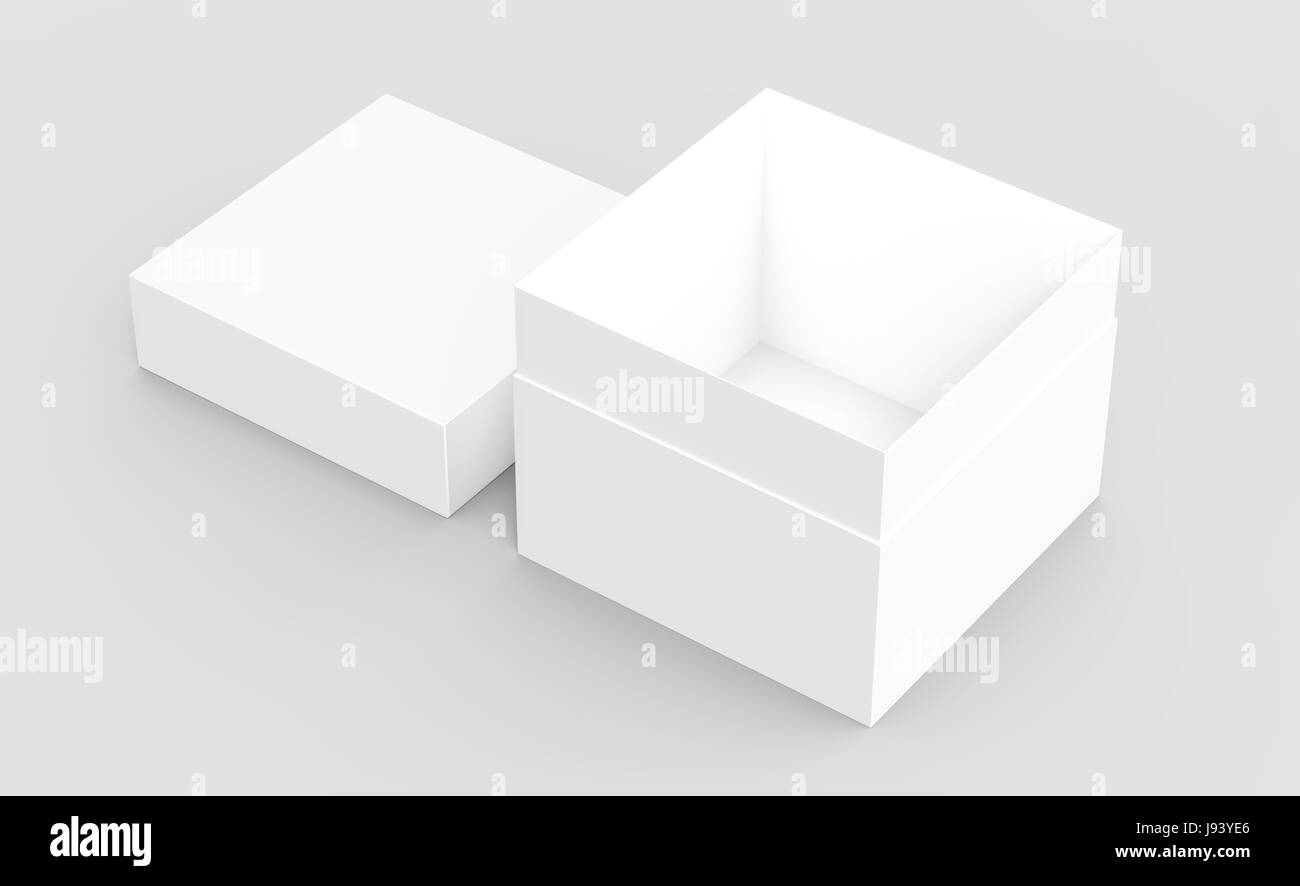 tilt white flat 3d rendering blank open box, isolated gray background ...