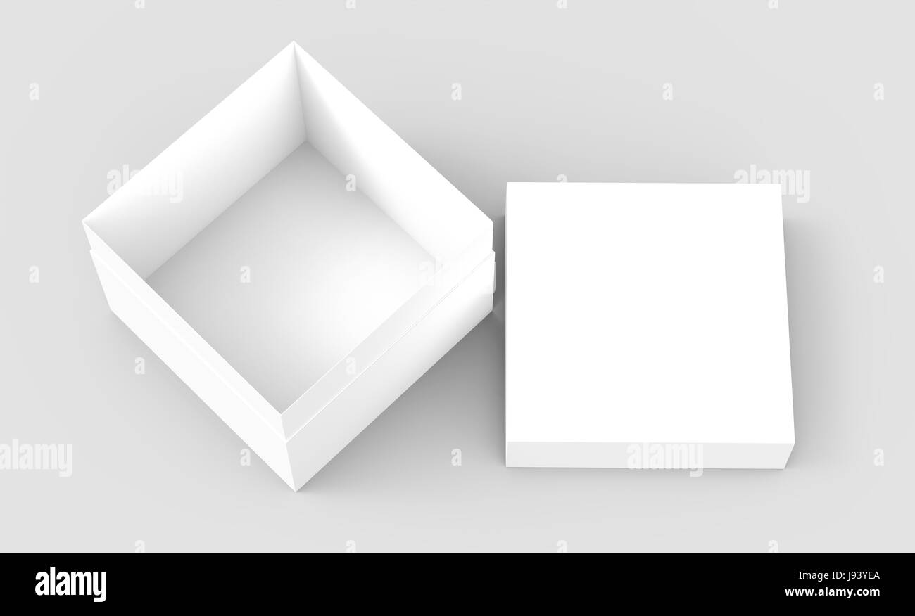 tilt white flat 3d rendering blank open box, isolated gray background ...