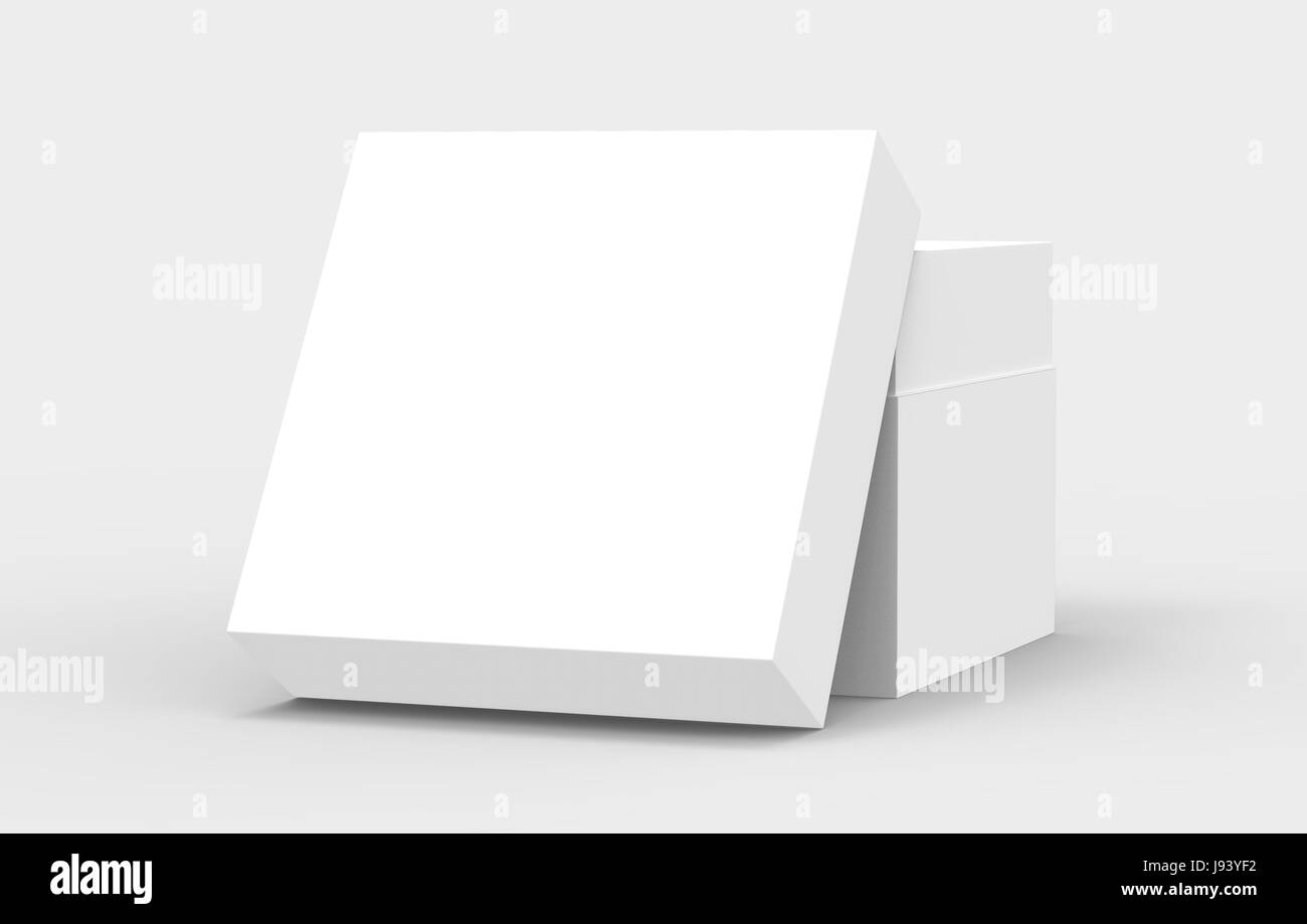 tilt white flat 3d rendering blank open box, isolated gray background ...