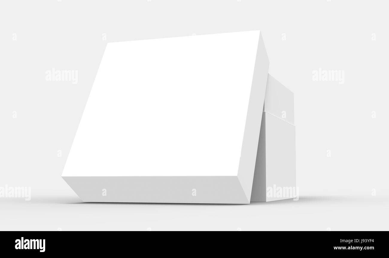 tilt white flat 3d rendering blank open box, isolated gray background ...