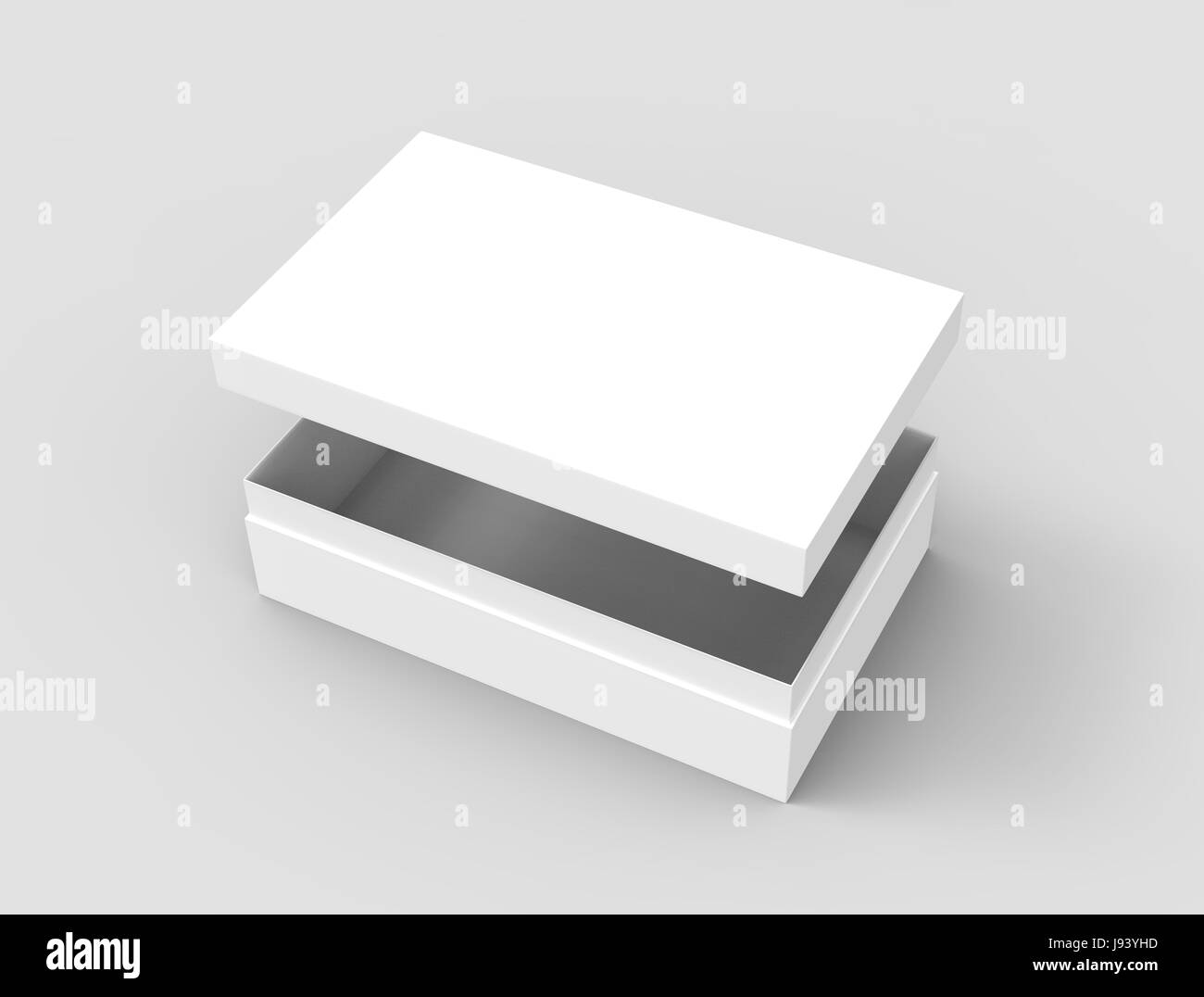 tilt white flat 3d rendering blank open box, isolated gray background ...