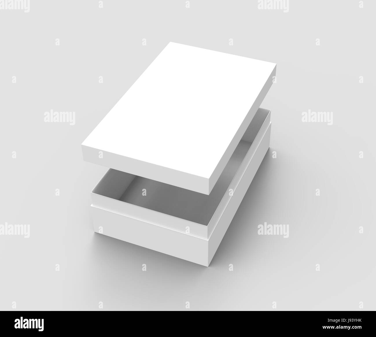 tilt white flat 3d rendering blank open box, isolated gray background ...