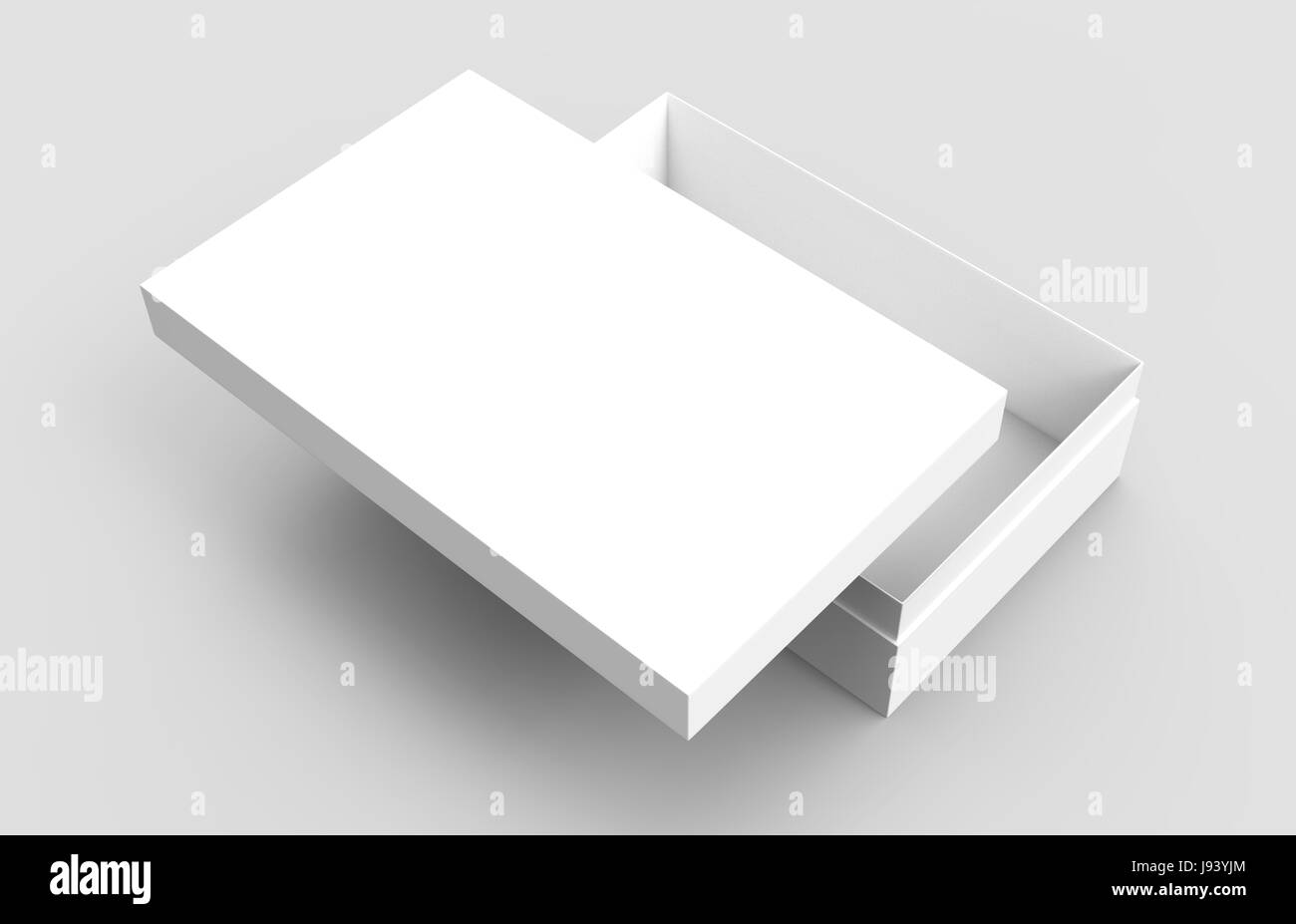 tilt white flat 3d rendering blank open box, isolated gray background ...