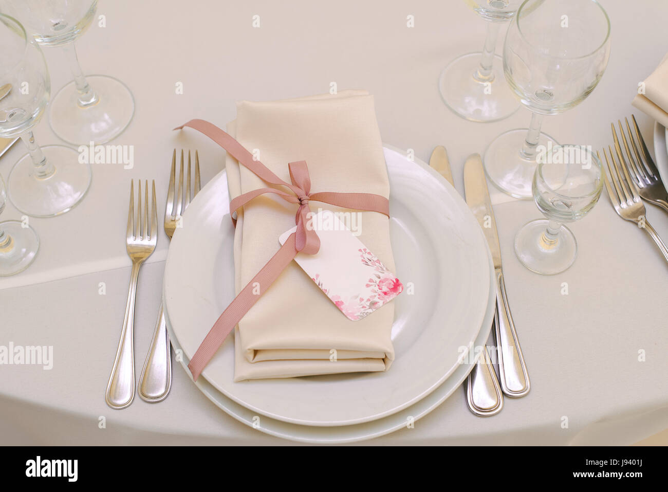 Beautiful example of table setting with person name Stock Photo - Alamy