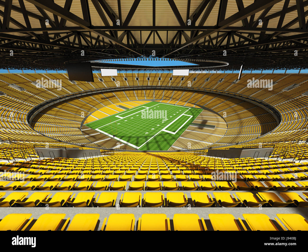 3D render of a round american football stadium with yellow seats and ...
