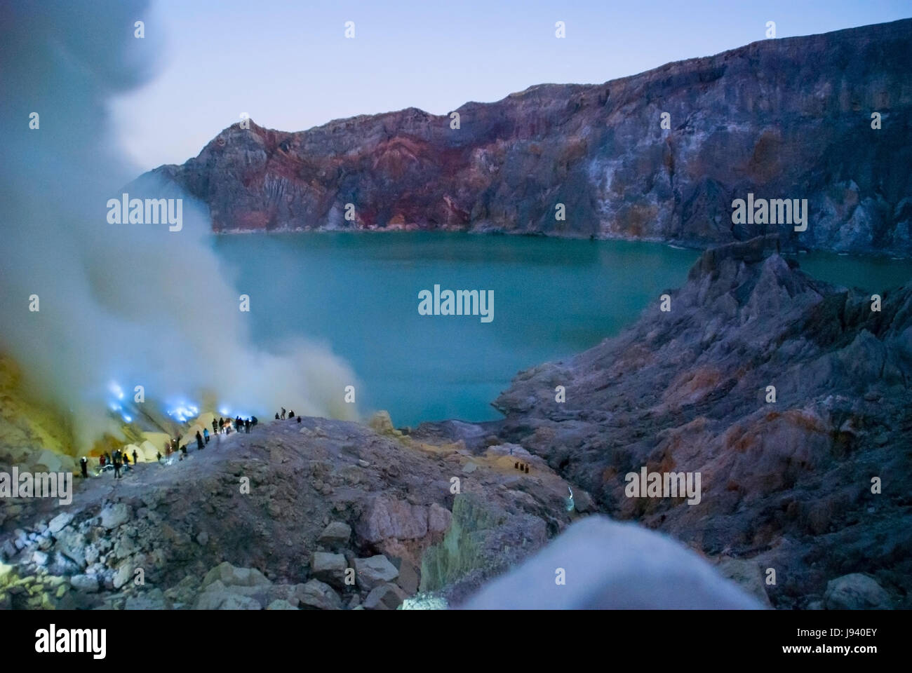 Blue lava aka. fire at Kawah Ijen crater, Java, Indonesia Stock Photo ...