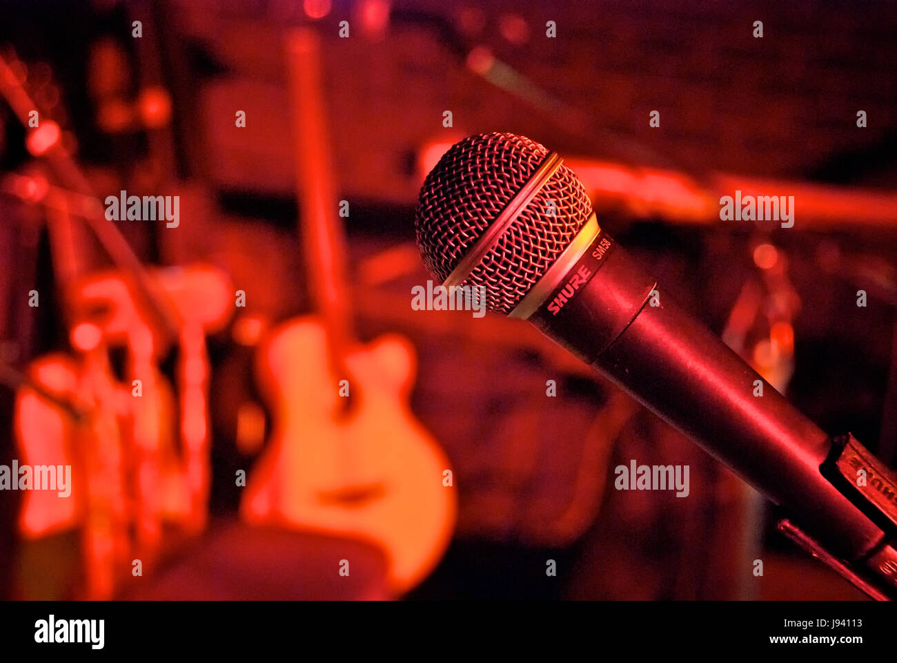 Band equipment on stage ready for a show Stock Photo - Alamy