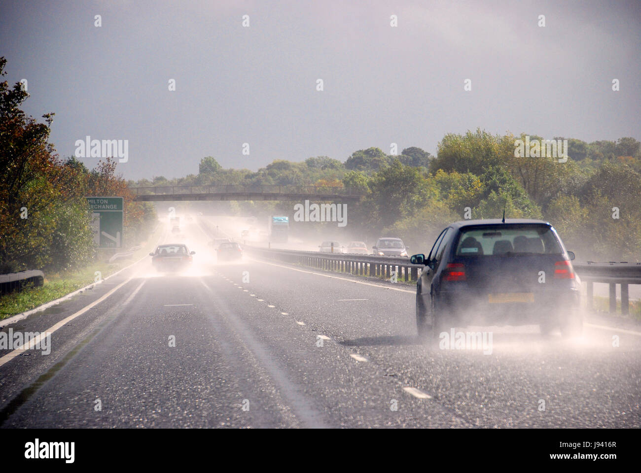 Motorway driving in poor wet weather conditions Stock Photo - Alamy