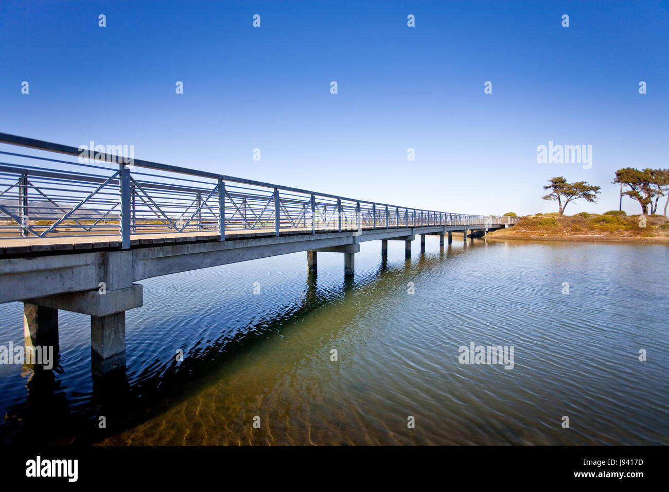 blue, isolated, bridge, fresh water, pond, water, escape, island ...
