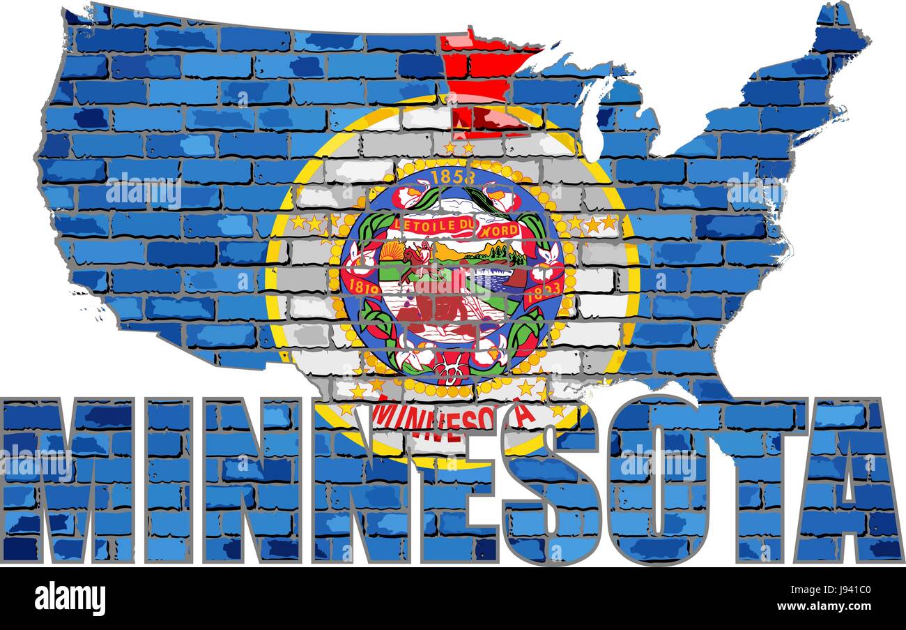 Minnesota on a brick wall - Illustration, Minnesota map on a brick wall ...