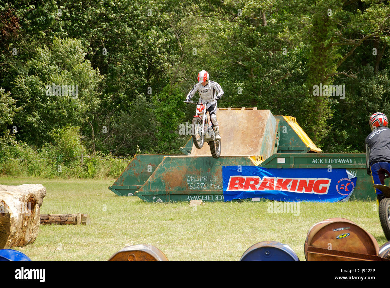 Off-Road stunt riders at Motorcycle World Show at Beaulieu Motor Museum ...
