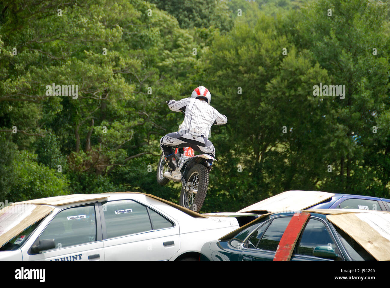 Off-Road stunt riders at Motorcycle World Show at Beaulieu Motor Museum ...