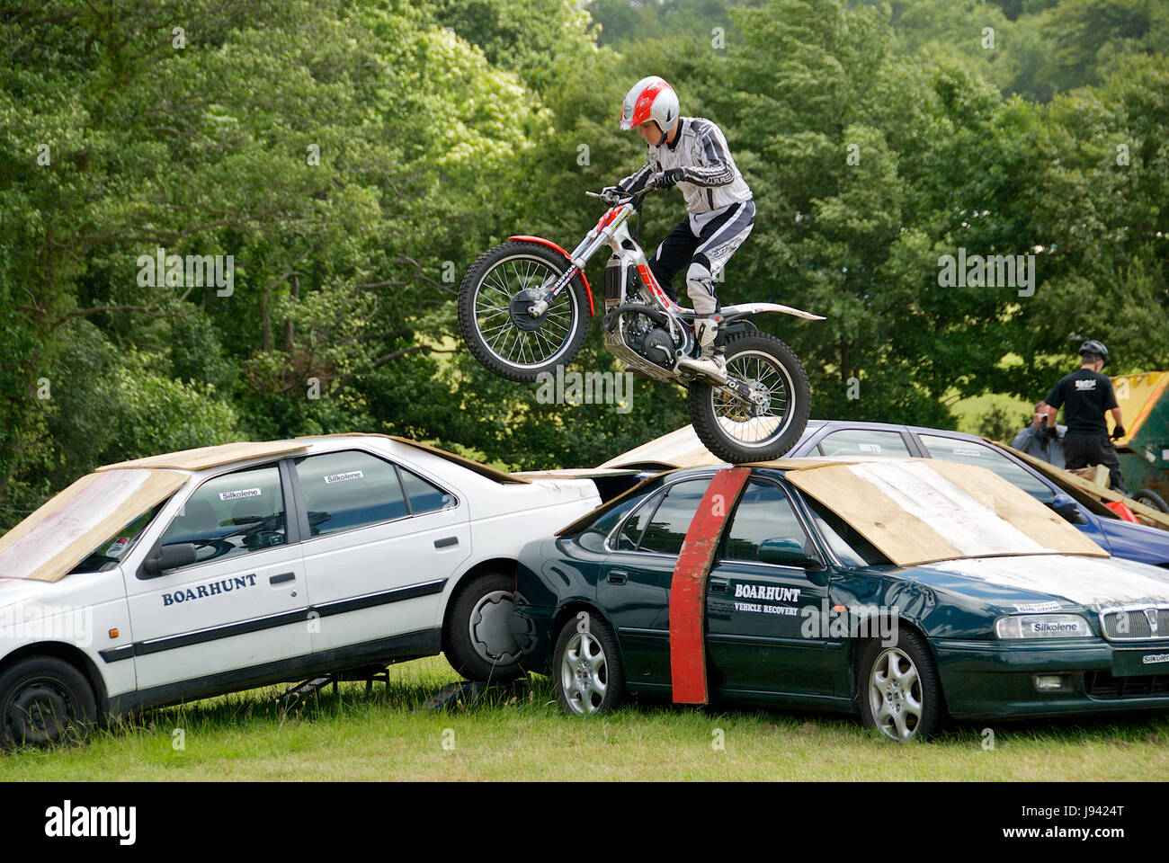 Off-Road stunt riders at Motorcycle World Show at Beaulieu Motor Museum ...