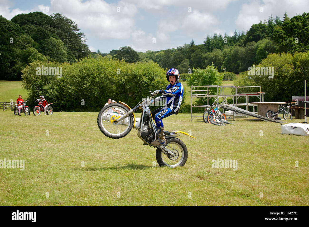 Off-Road stunt riders at Motorcycle World Show at Beaulieu Motor Museum ...