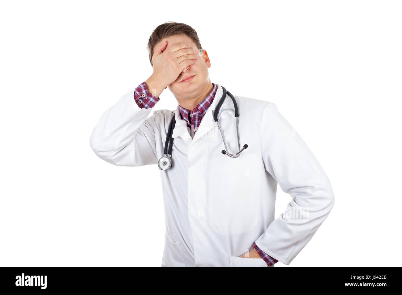 Picture of a young doctor being worried - isolated background Stock ...