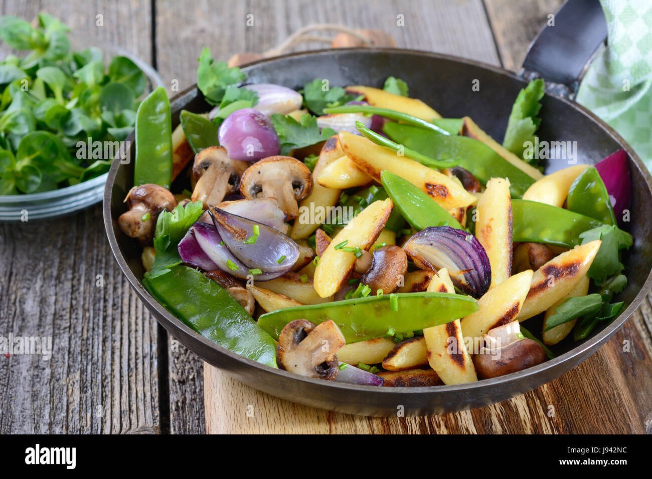 Bavarian fried finger-shaped potato dumplings with vegetable Stock ...