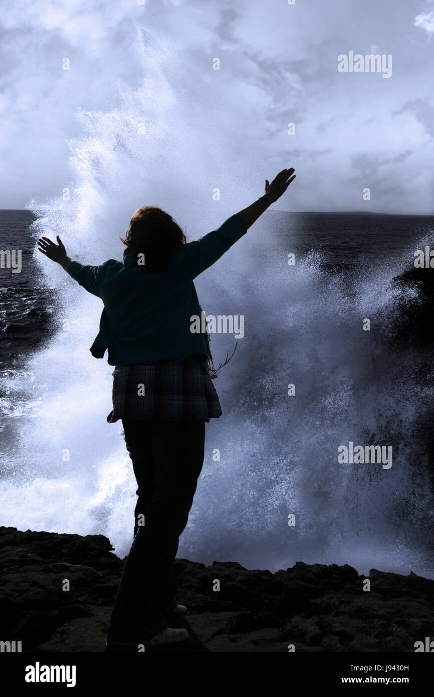 female, emotional, sunset, silhouette, gratitude, thanks, contemplating ...