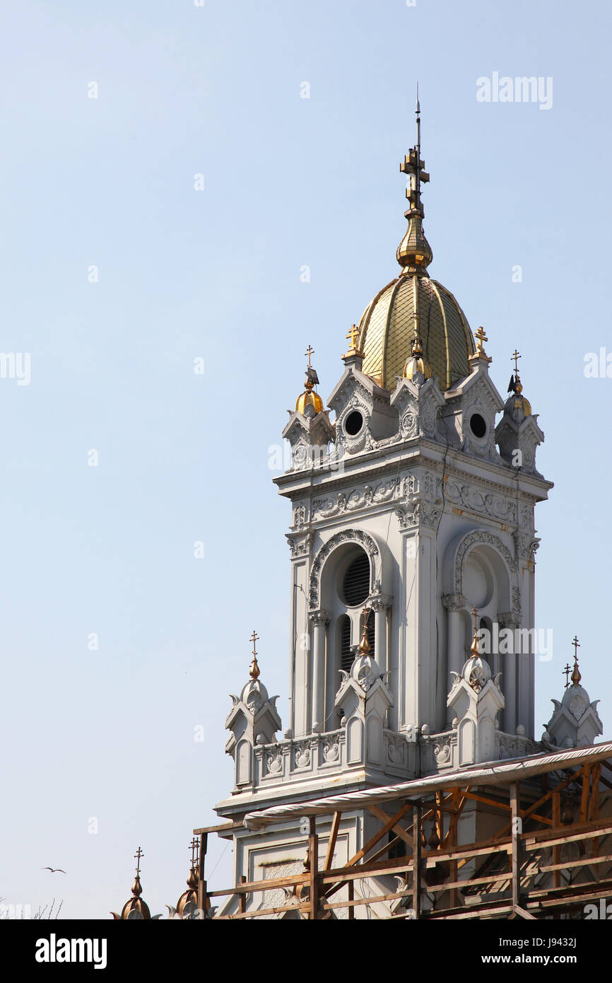 steeple, istanbul, saint, bulgarian, orthodox, church, horn, steel ...