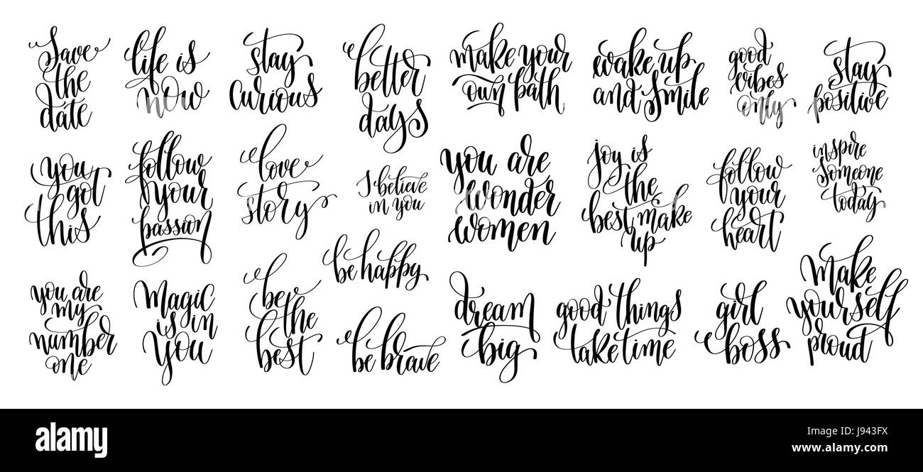 Set hand written lettering quotes Cut Out Stock Images & Pictures - Alamy