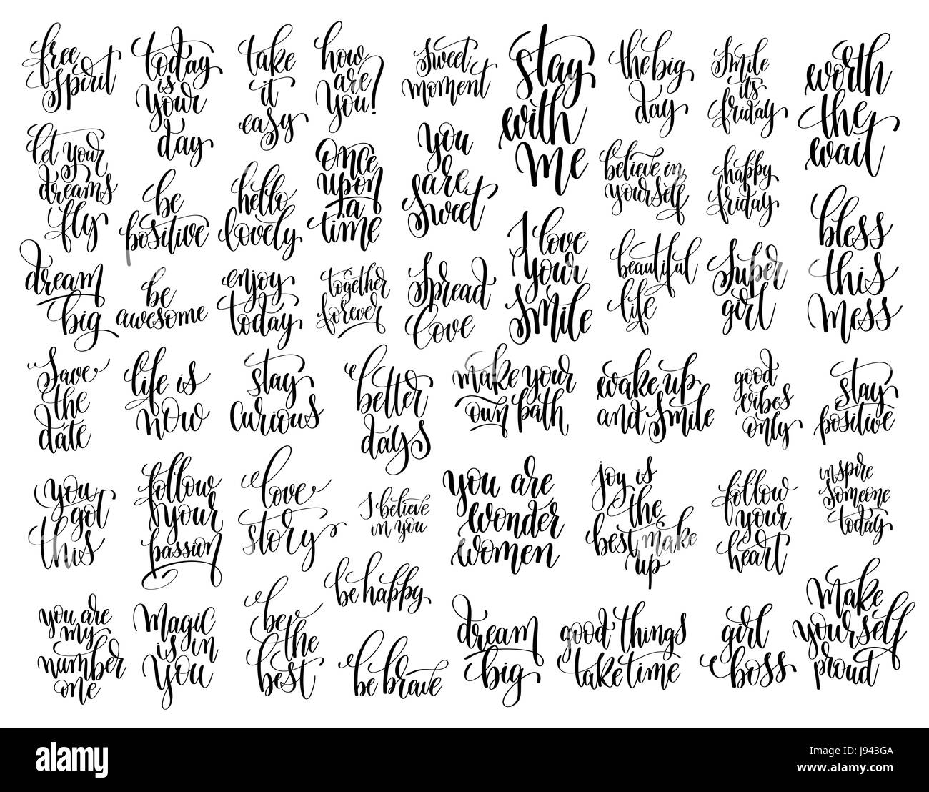 set of 50 hand written lettering motivational quotes Stock Vector Image ...