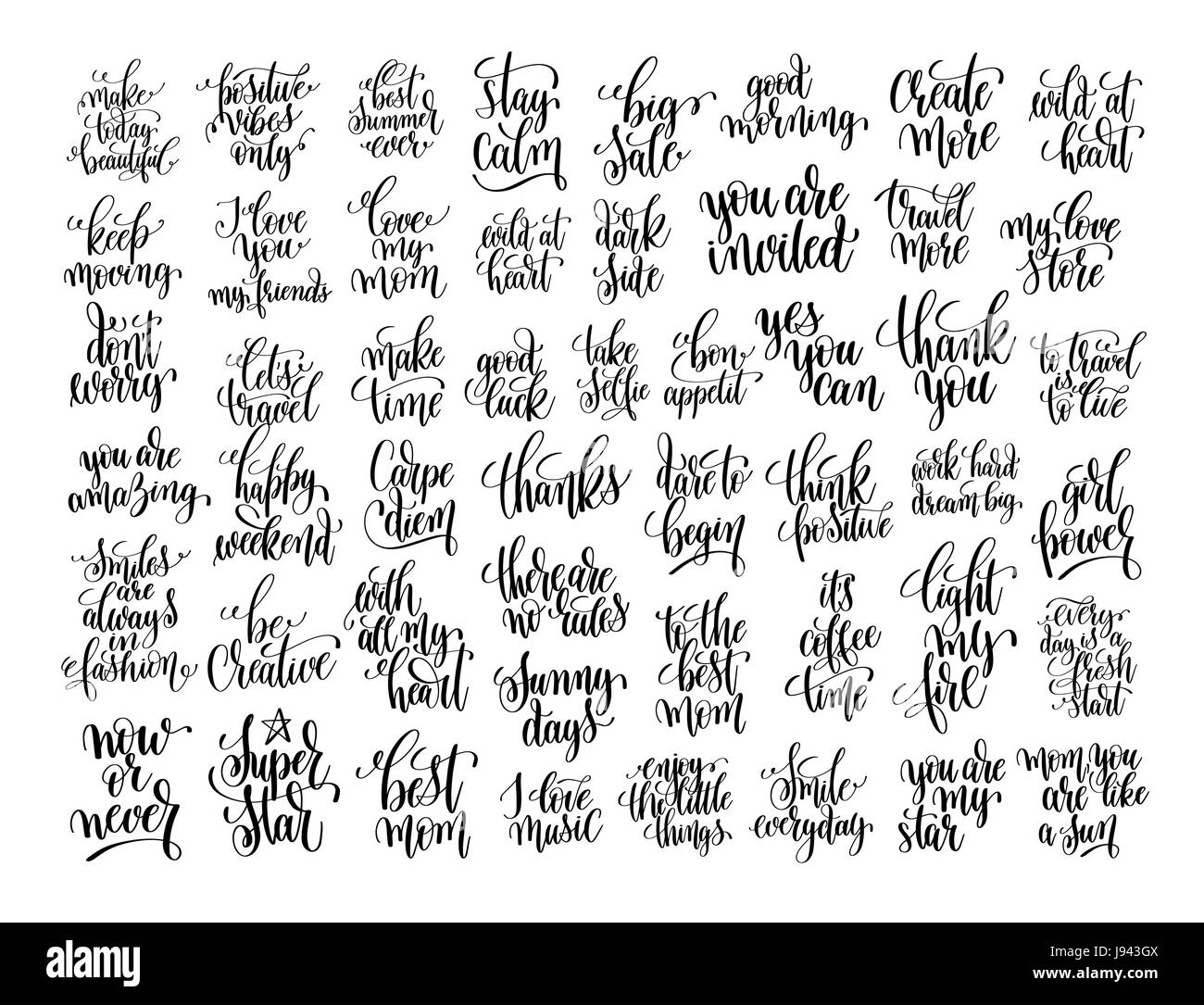 set of 50 hand written lettering motivational quotes Stock Vector Image ...
