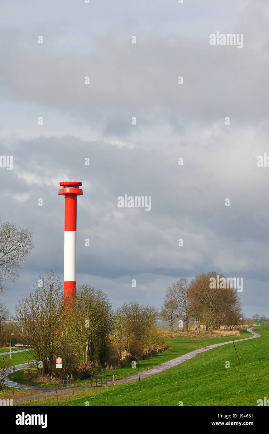 navigation, seafaring, elbe, dike, beacon, lighthouse, tower ...