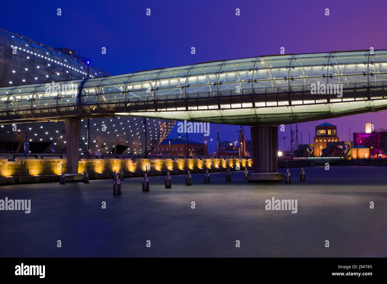 footbridge, night photograph, sights, harbor, harbours, style of ...