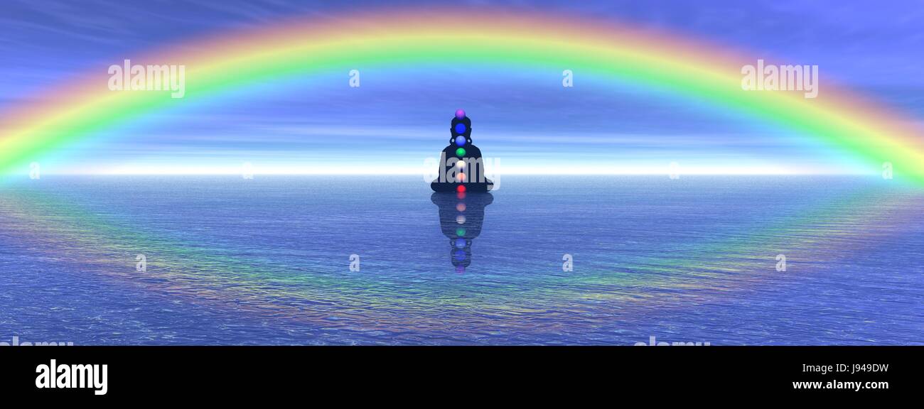 buddha, illustration, rainbow, peace, meditation, yoga, zen, blue ...