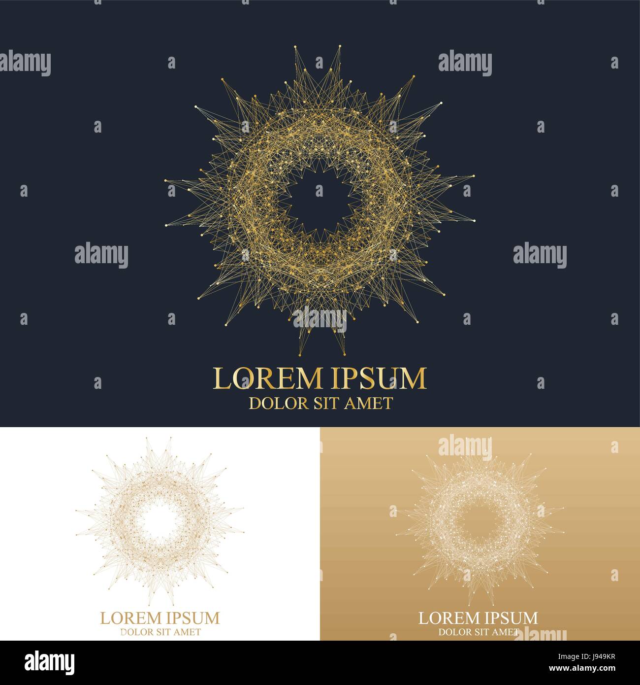 Geometric abstract round form with connected line and dots. Graphic ...