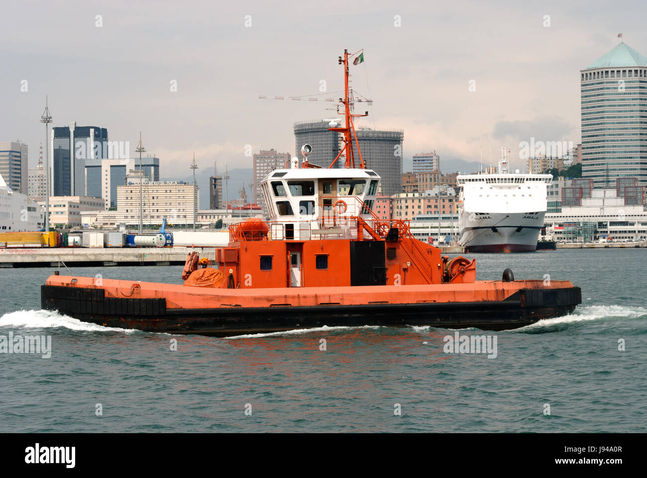 pilot, tug, port, ship, genoa, floating, salt water, sea, ocean, water ...