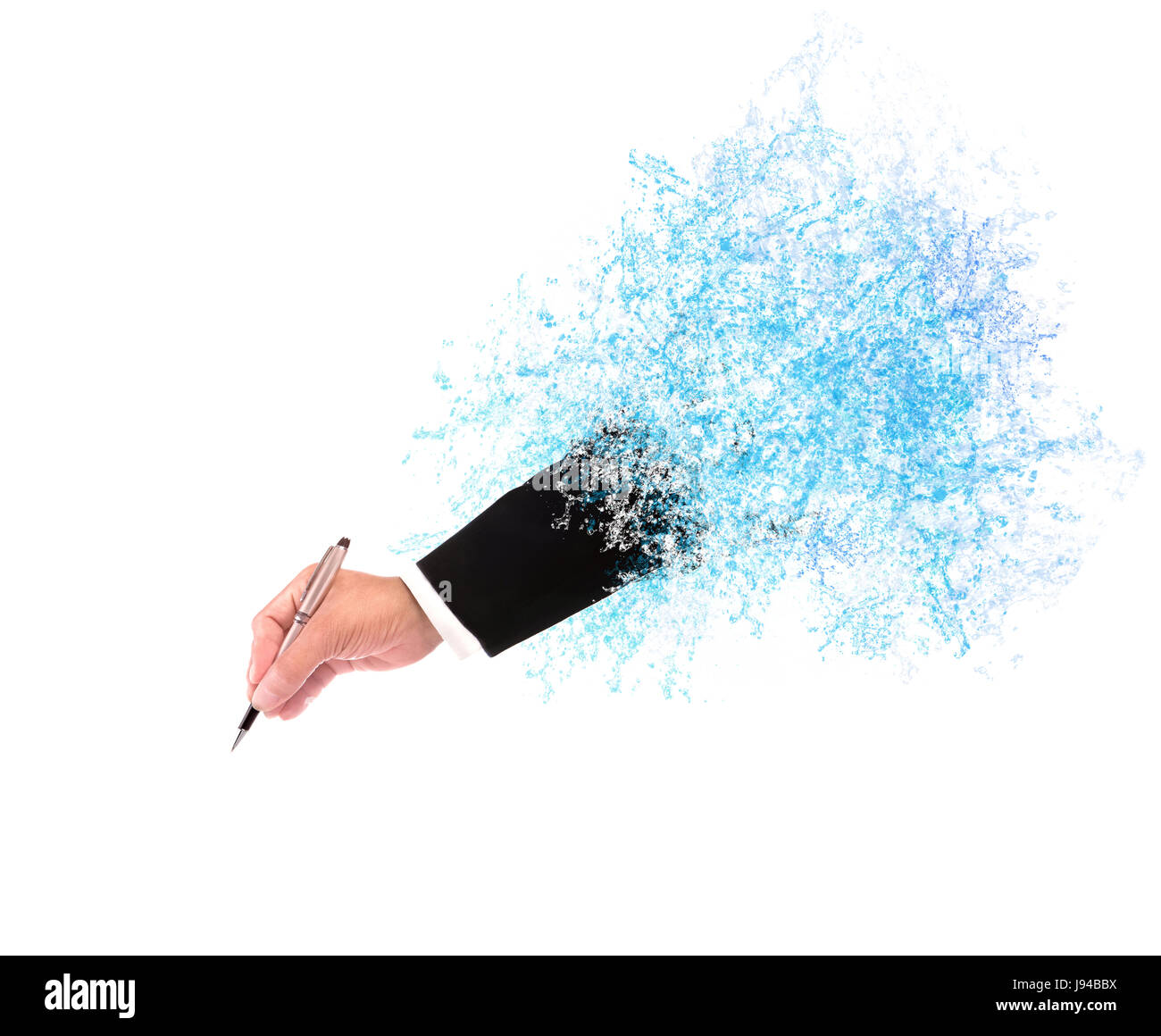 file of hand of business man writing through splashing water with empty ...