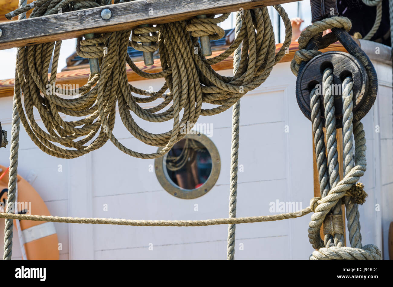 Rigging on the deck of an old sailing ship Stock Photo - Alamy