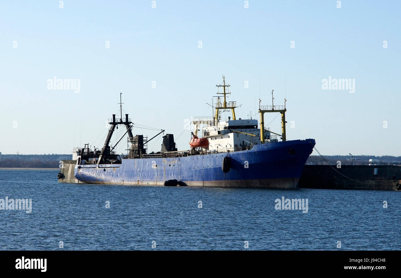 blue, vessel, fishing, boat, ship, trawler, salt water, sea, ocean ...